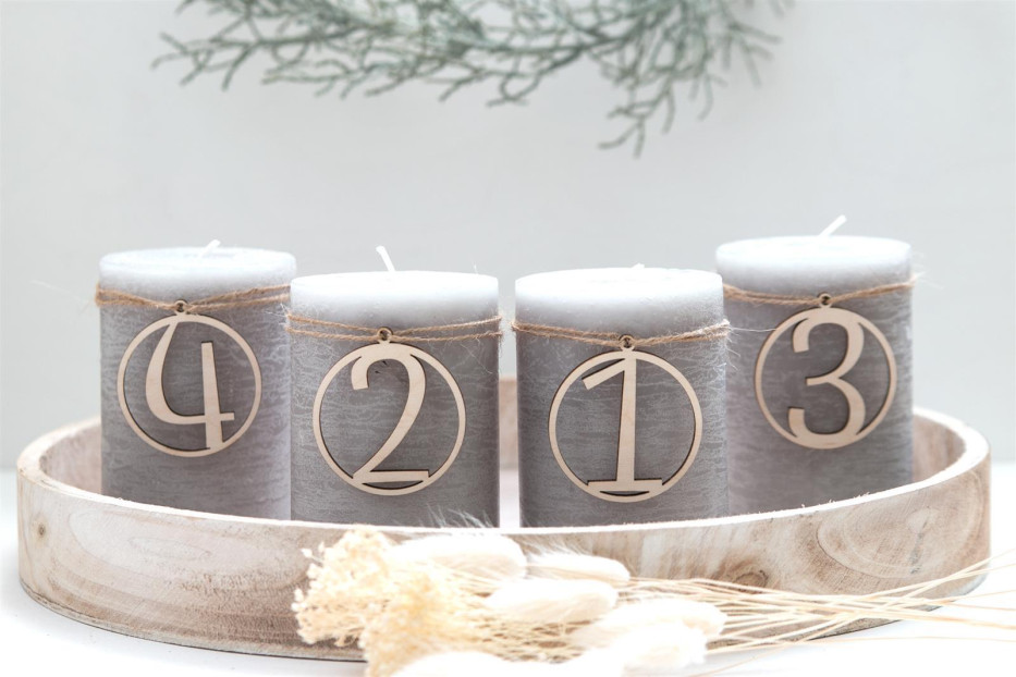 Couronne de l'Avent faite main chiffres bois 1-4 | Décoration de Noël ...